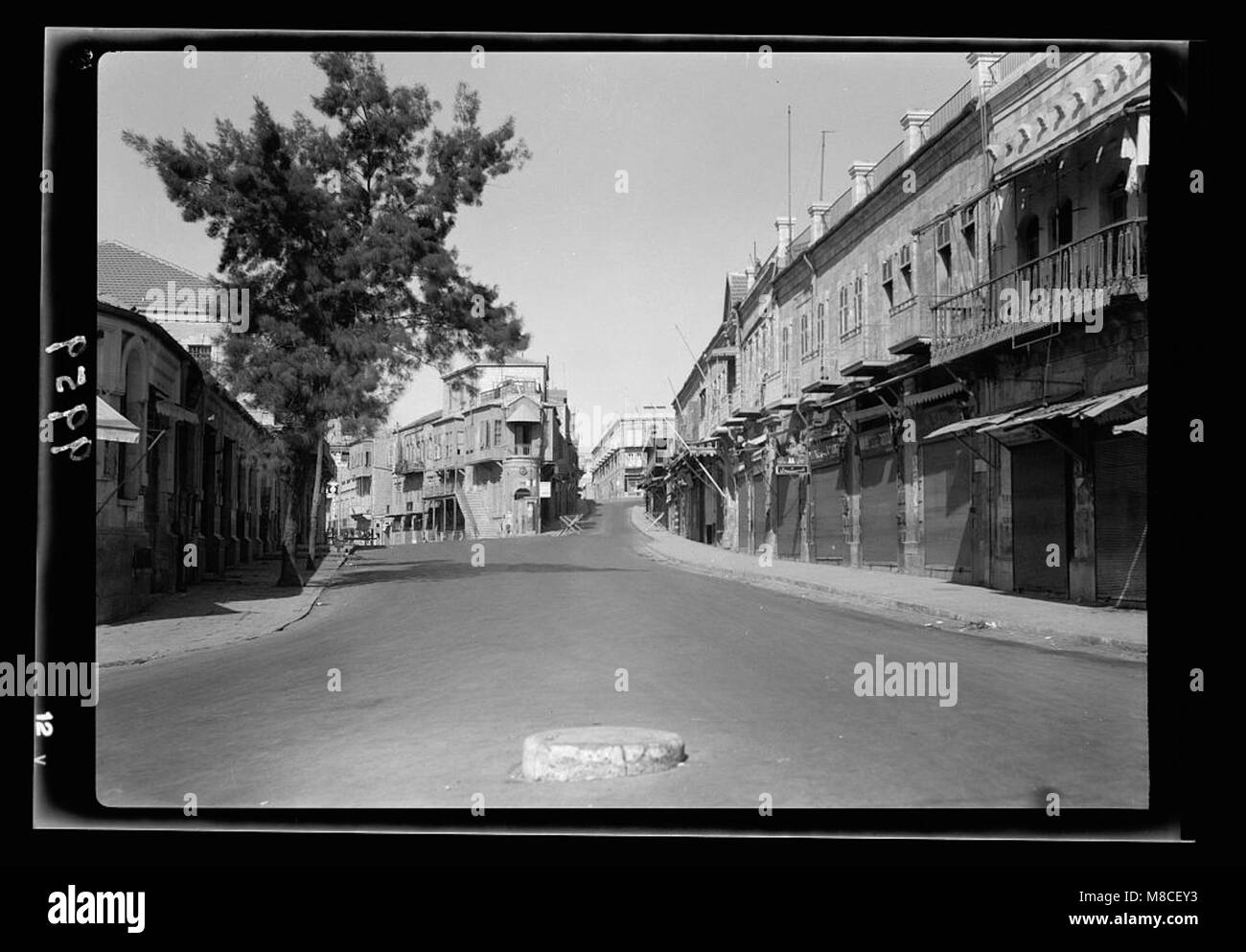 This photograph shows a deserted Jaffa Road in Jerusalem, captured from ...