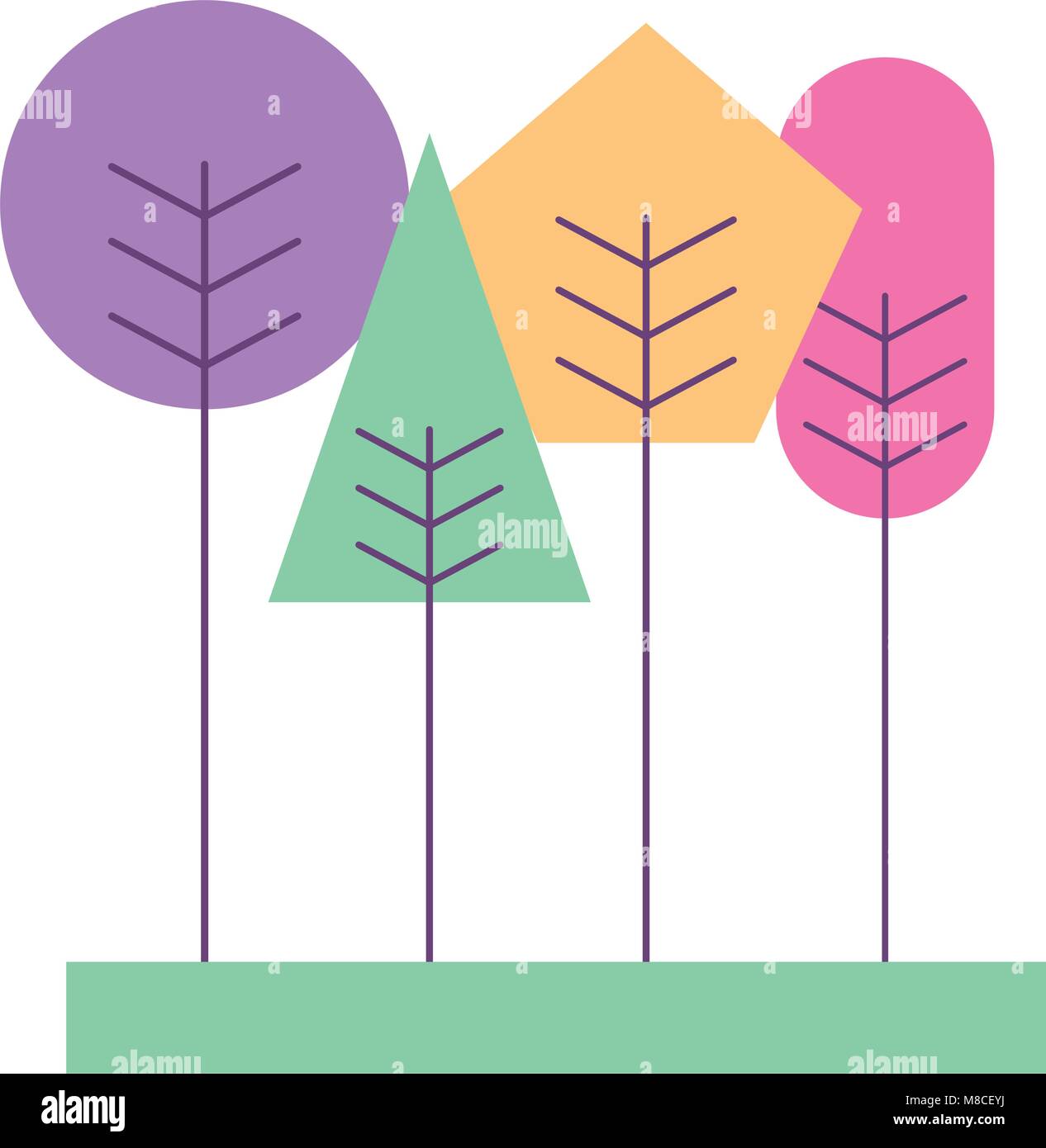 cute geometric trees spring concept vector illustration Stock Vector ...