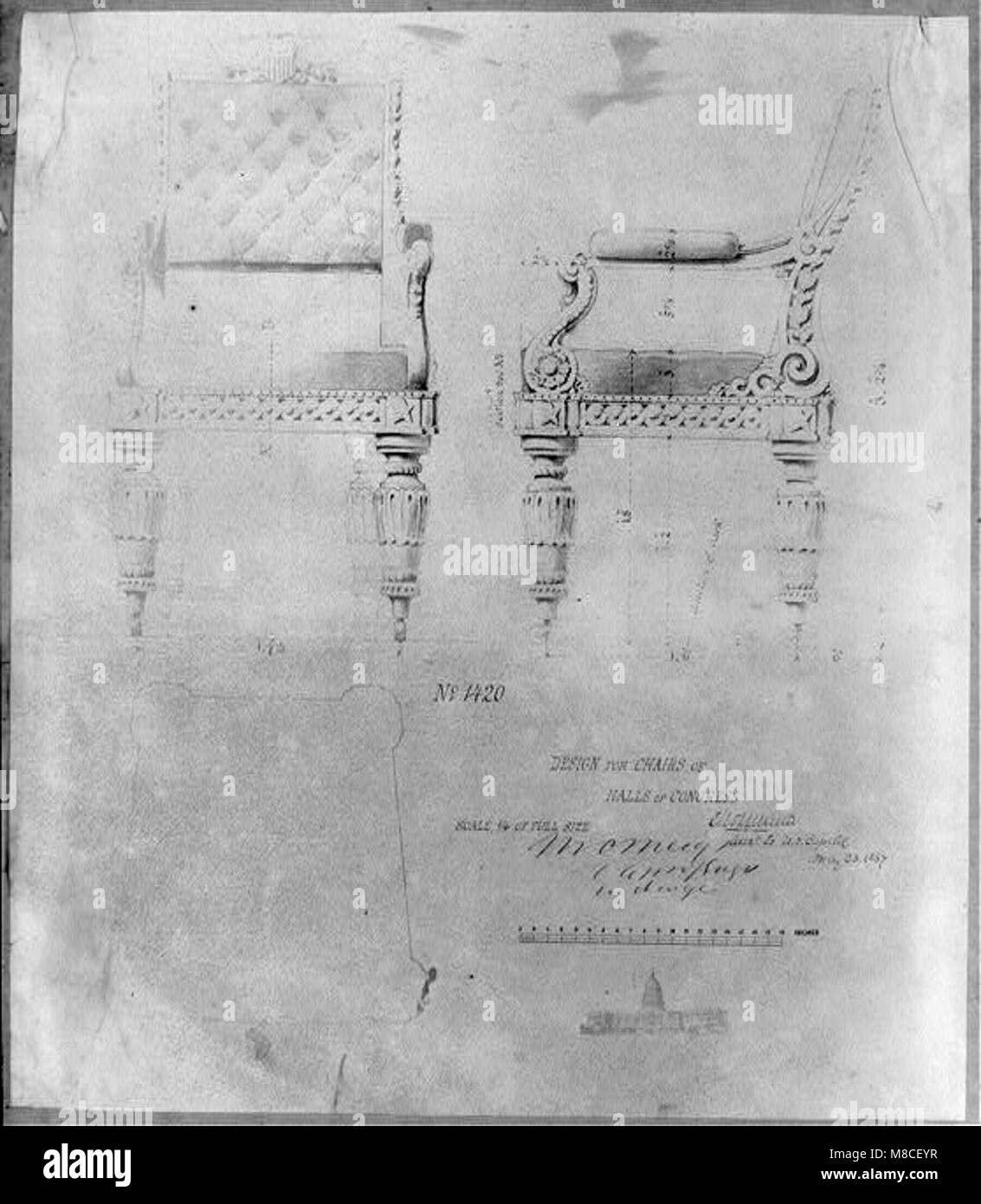 A design for chairs used in the Halls of Congress, representing the ...
