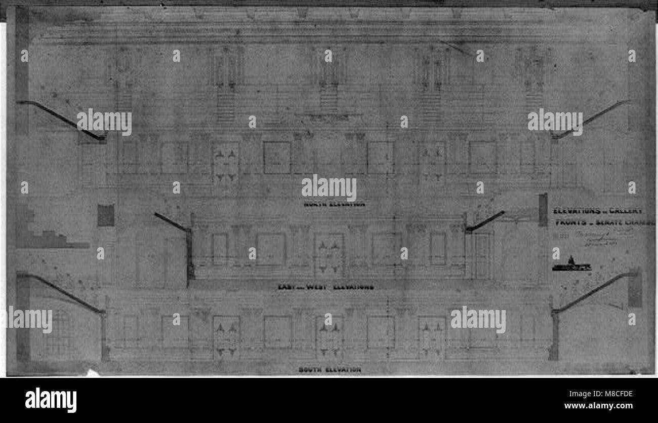A detailed elevation drawing of the gallery fronts in the Senate ...