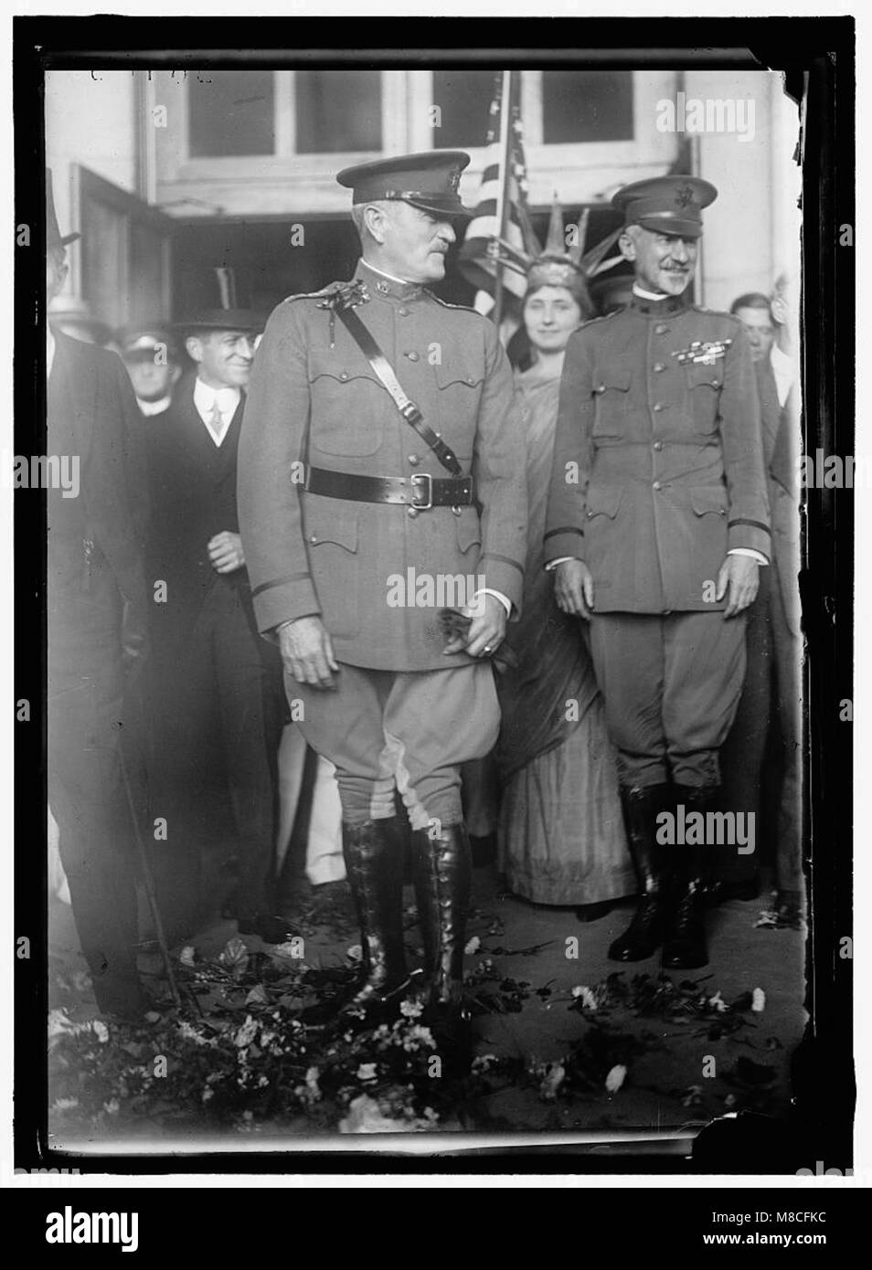A historical photograph of General Pershing and General Baker with the ...