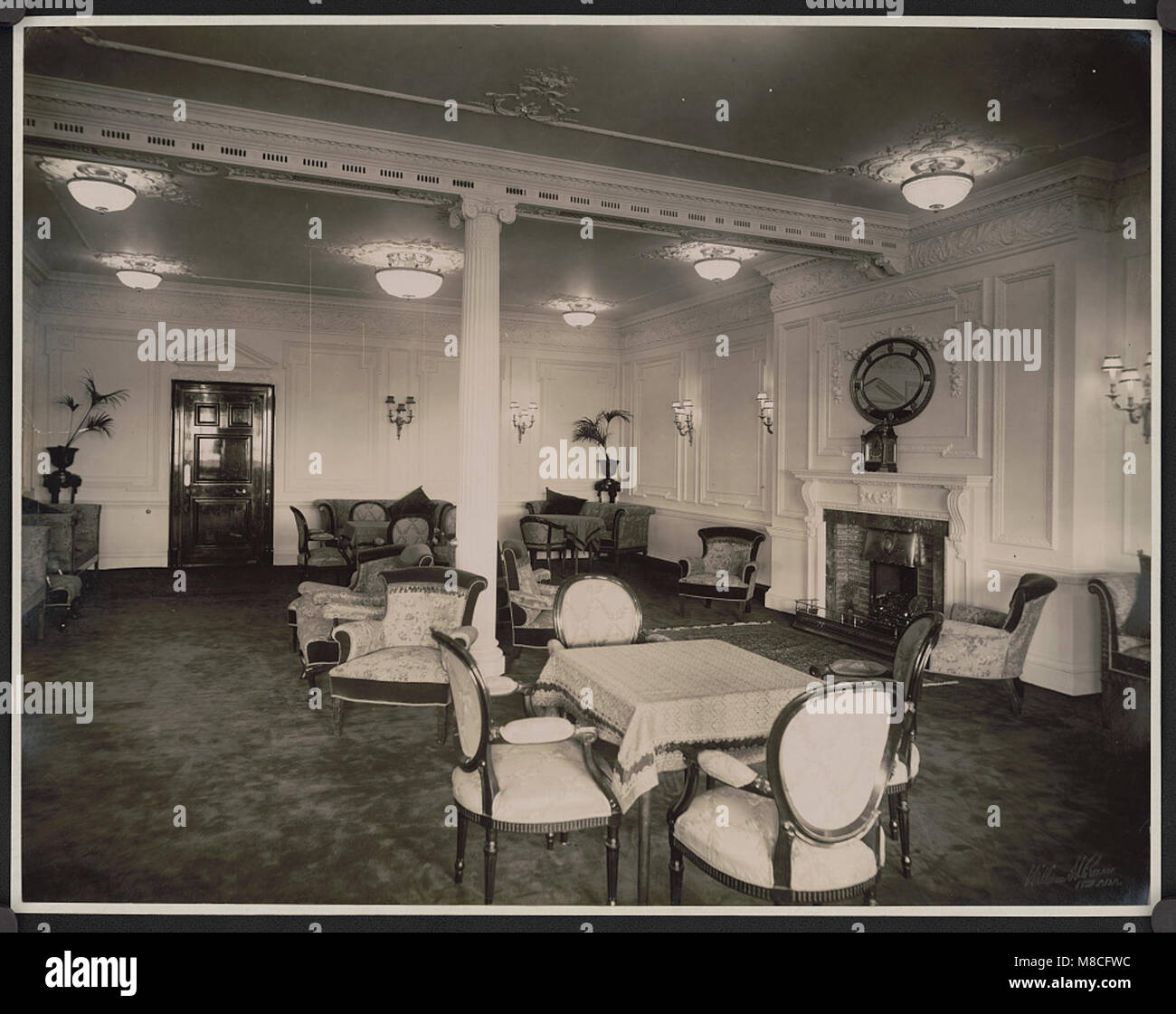 The reading room aboard the White Star Line's Olympic, offering a ...