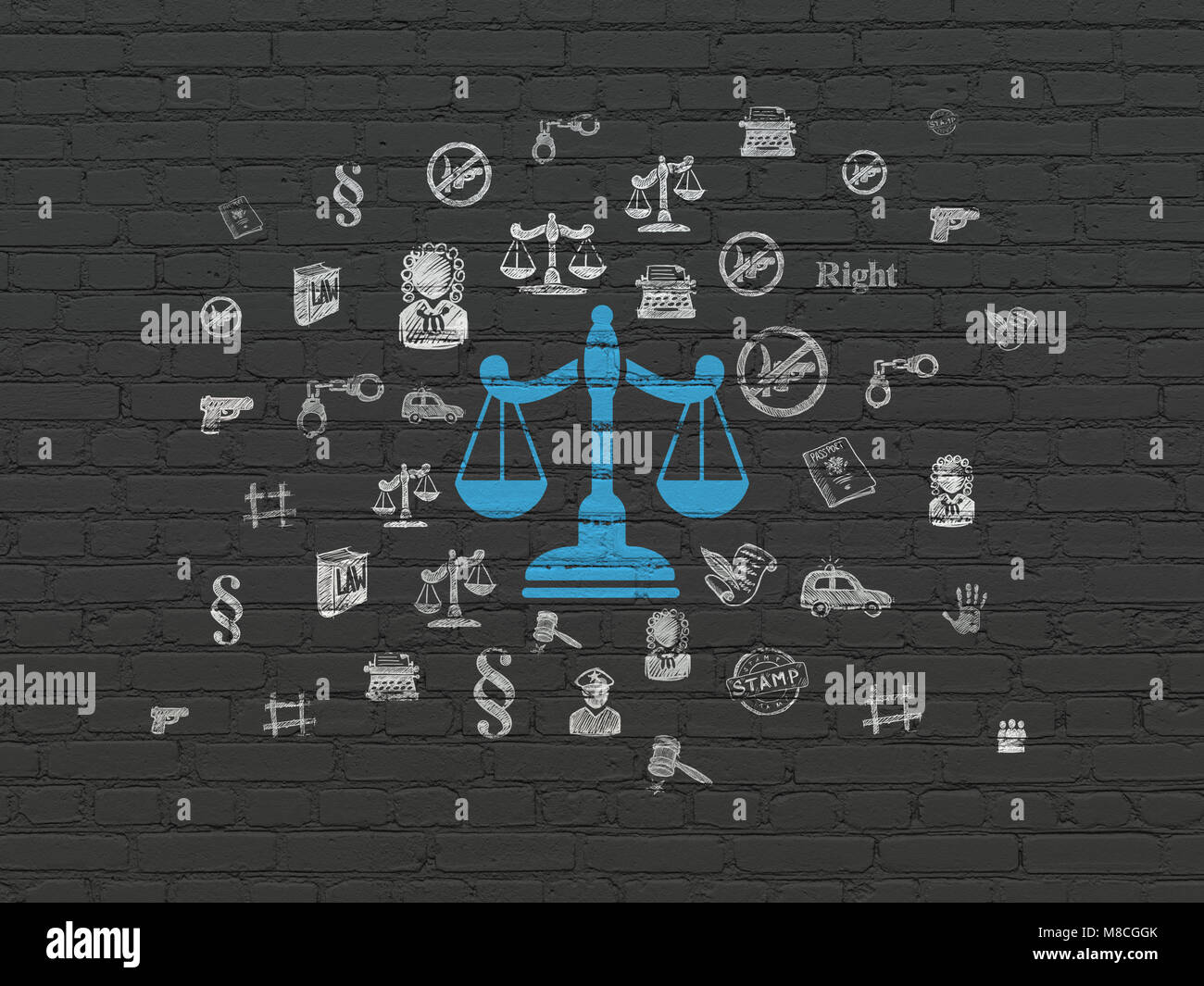 Law concept: Scales on wall background Stock Photo - Alamy