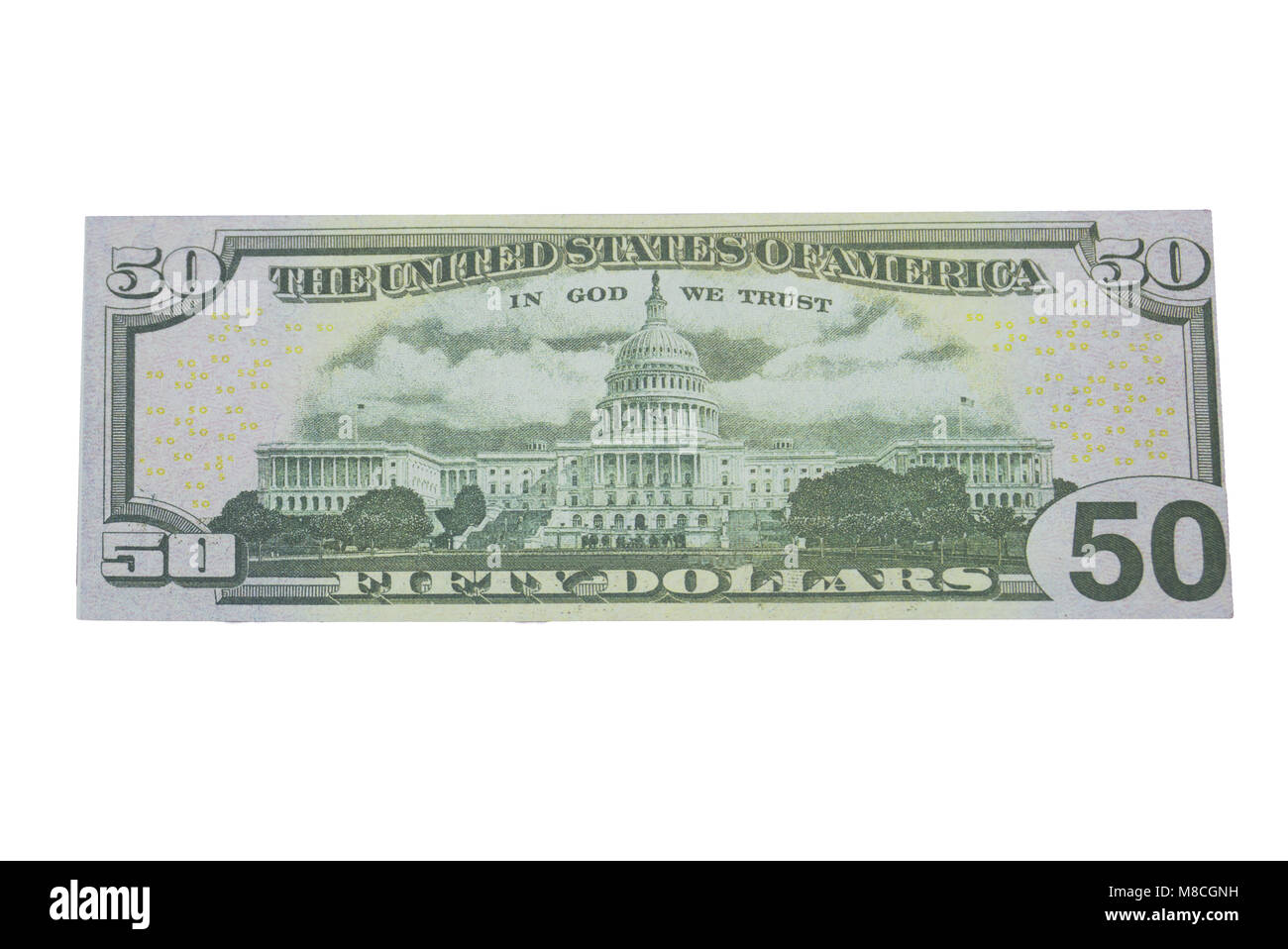 Close up of half fifty dollar isolate on white background with clipping ...