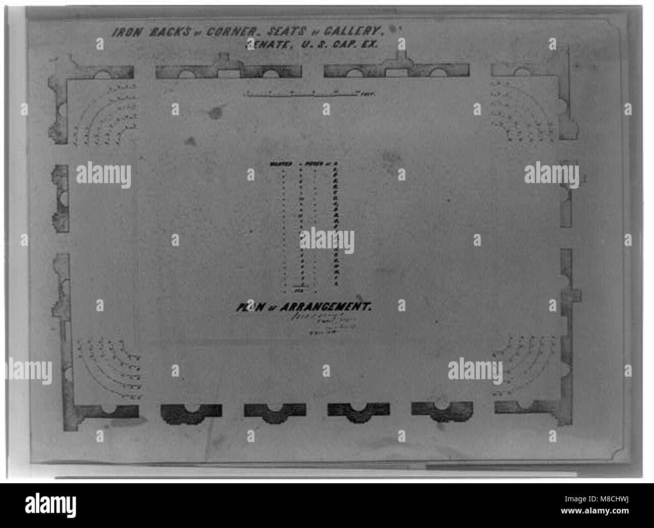 A detailed photograph of the iron backs of the corner seats in the U.S ...