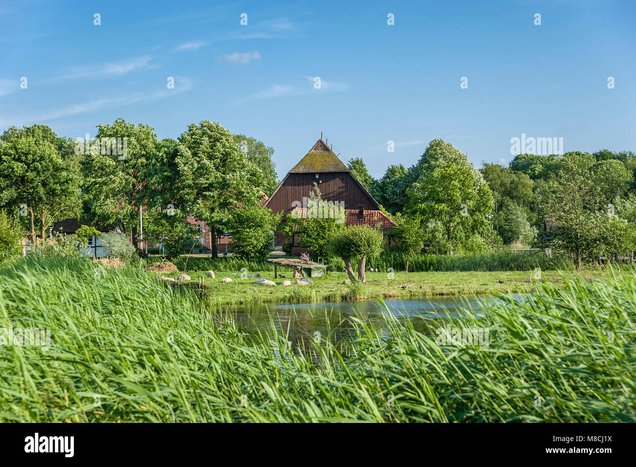Wallmuseum slavic village wit the lake Wallsee, Oldenburg in Holstein ...