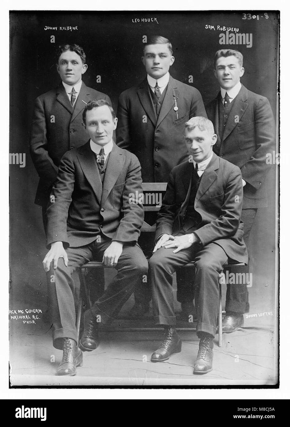 A historic photo featuring Johnny Kilbane, Leo Houck, Sam Robideau ...