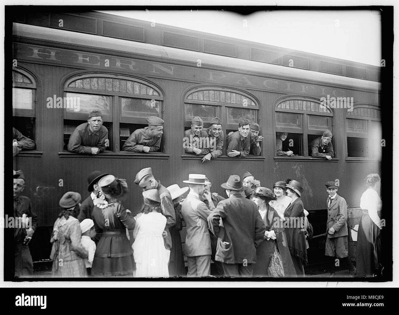 This historical photograph shows the return of U.S. soldiers to ...