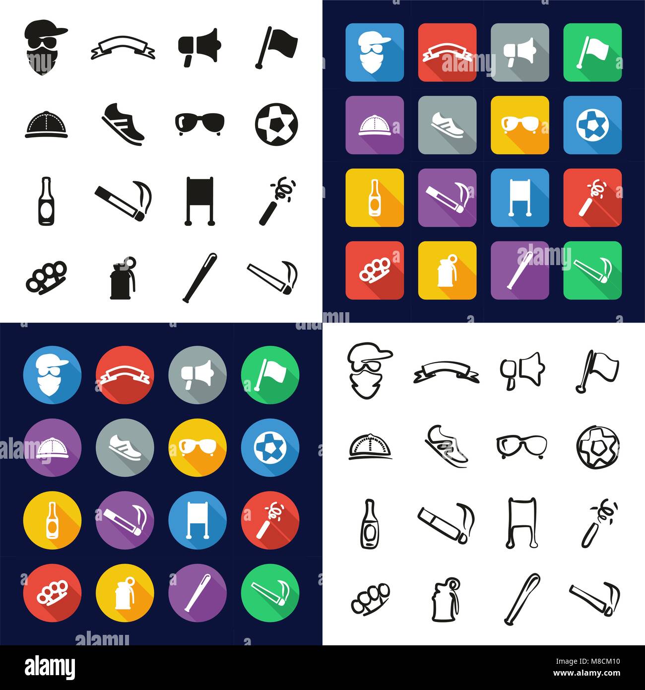 Fan All in One Icons Black & White Color Flat Design Freehand Set Stock ...