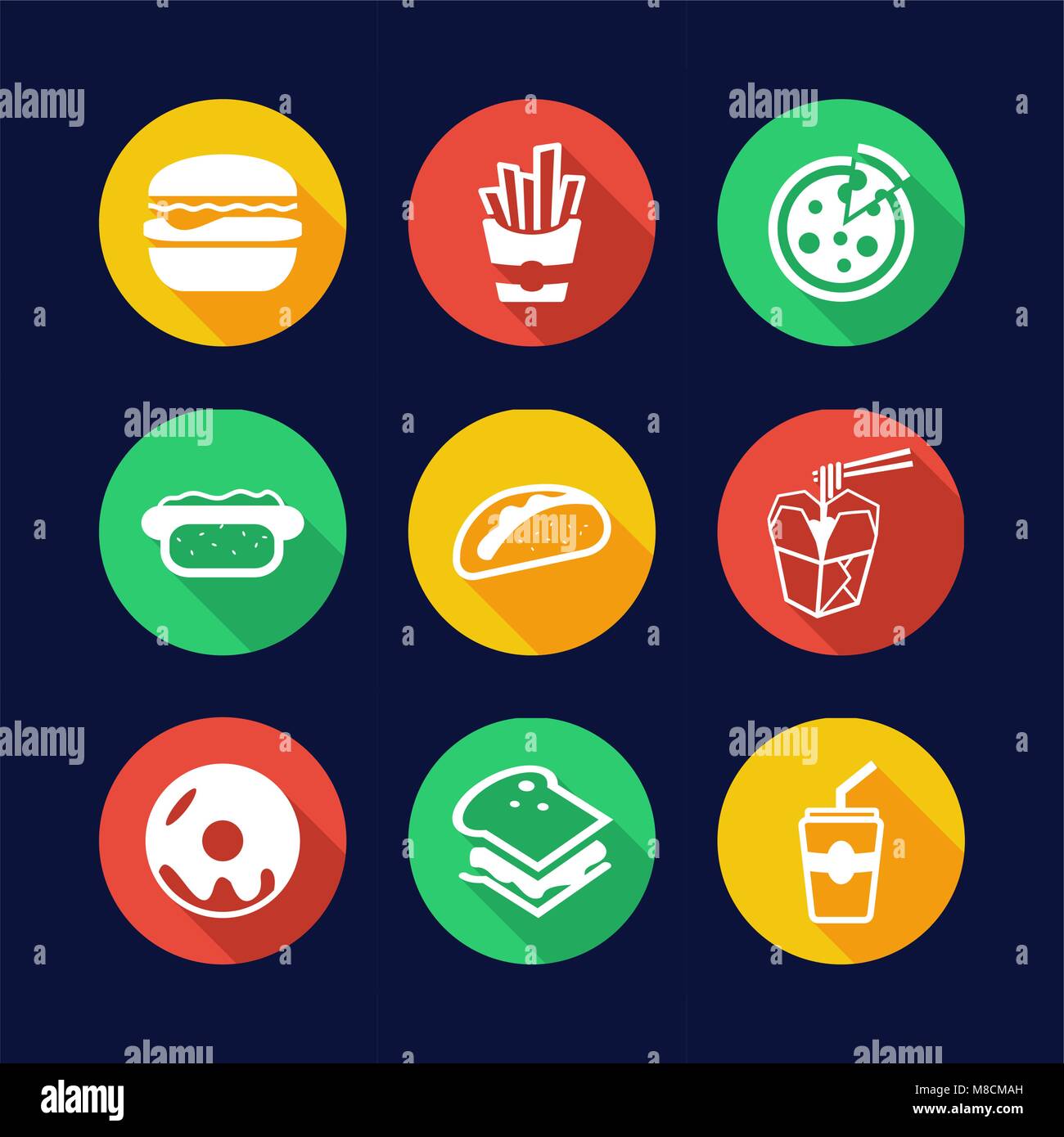 Fast Food Icons Flat Design Circle Stock Vector Image & Art - Alamy