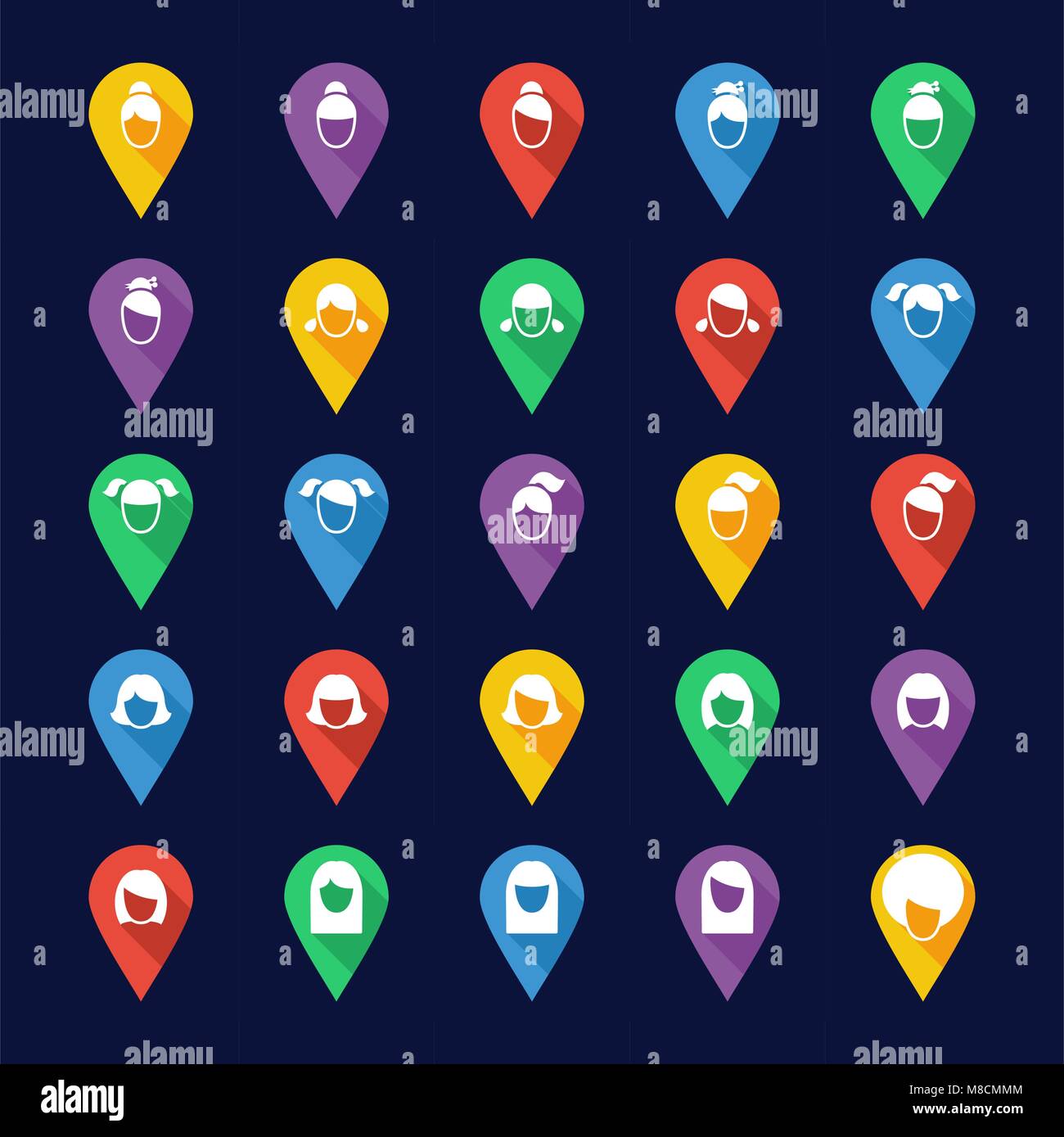 Female Haircut Icons Flat Design Pin Stock Vector Image & Art - Alamy