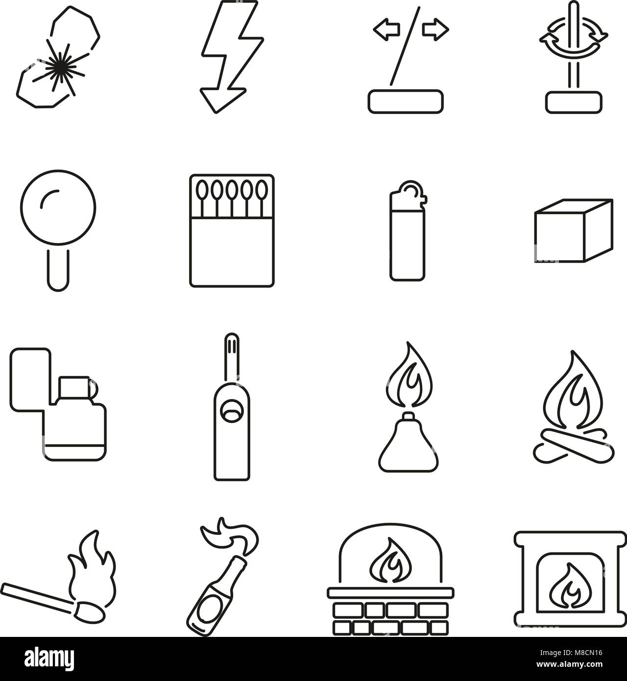 Fire or Fire Making Tools Icons Thin Line Vector Illustration Set Stock ...