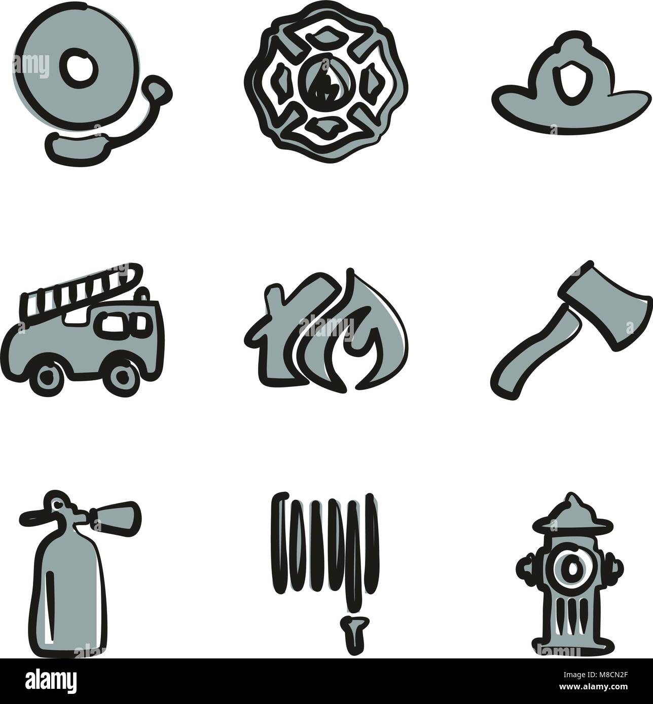 Fireman Icons Freehand 2 Color Stock Vector Image & Art - Alamy