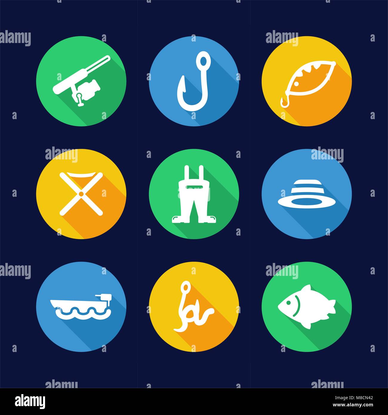 Fishing Icons Flat Design Circle Stock Vector Image & Art - Alamy
