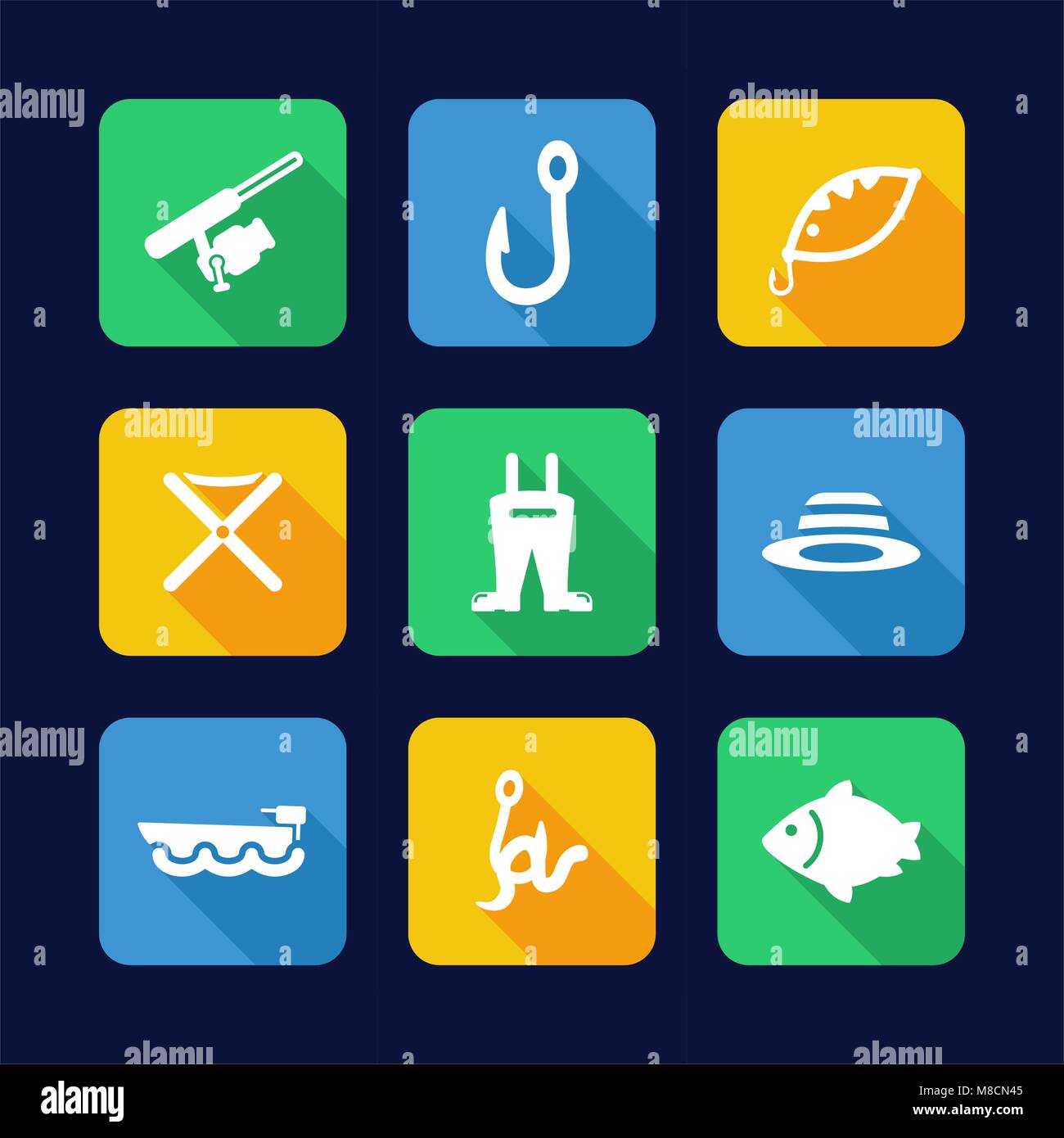 Fishing Icons Flat Design Stock Vector Image & Art - Alamy