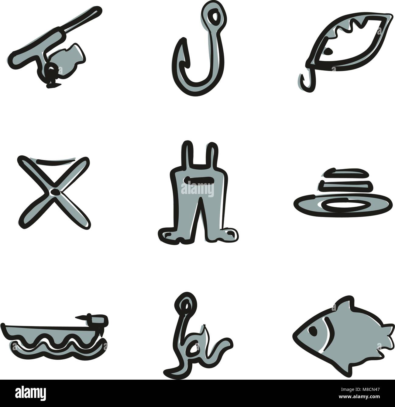 Fishing Icons Freehand 2 Color Stock Vector Image & Art - Alamy