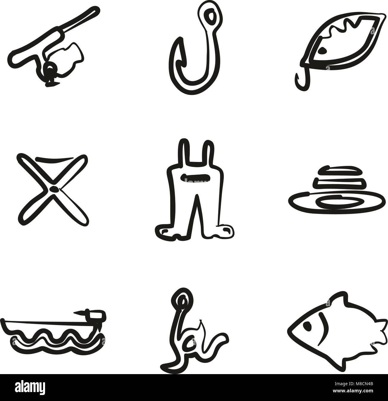 Fishing Icons Freehand Stock Vector Image & Art - Alamy