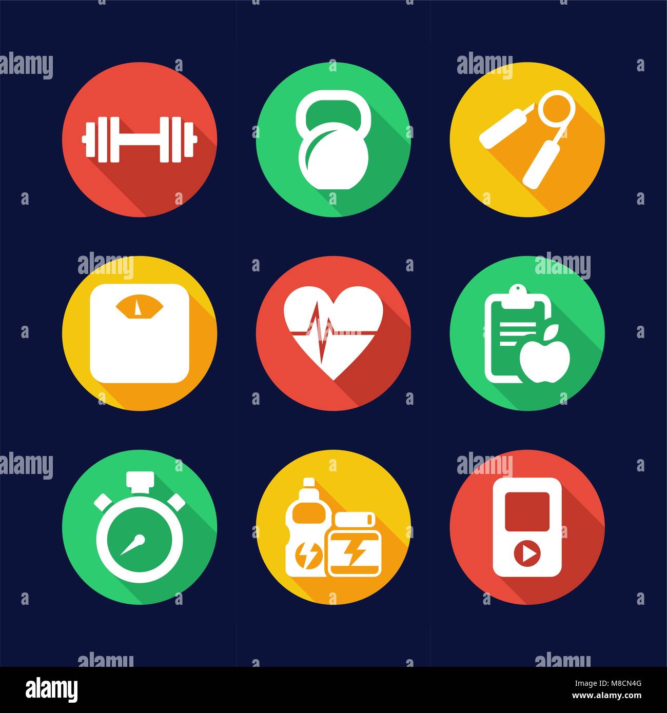 Fitness Icons Flat Design Circle Stock Vector Image & Art - Alamy