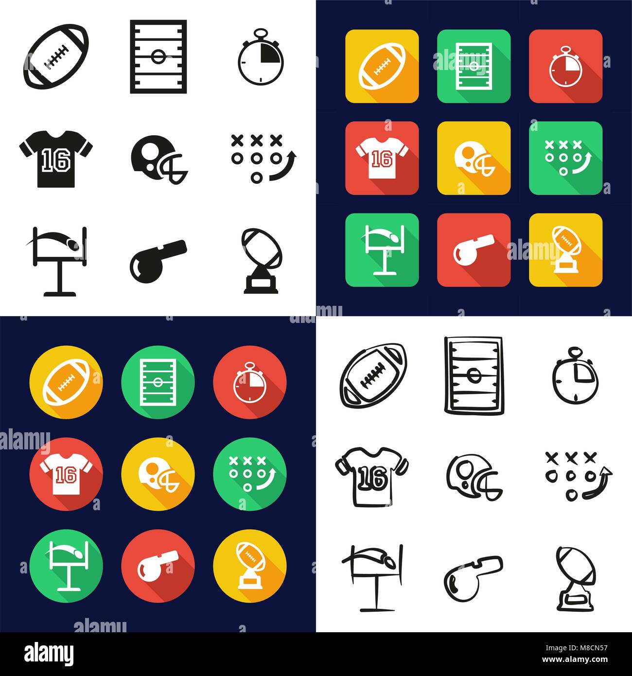 Football All in One Icons Black & White Color Flat Design Freehand Set Stock Vector Image & Art ...