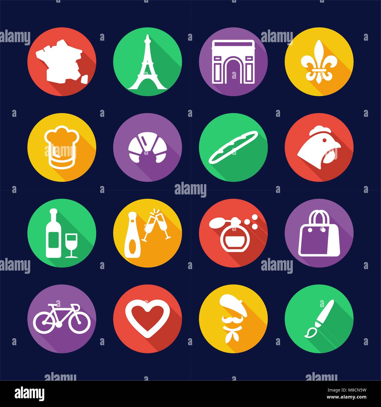 France Icons Flat Design Circle Stock Vector Image & Art - Alamy