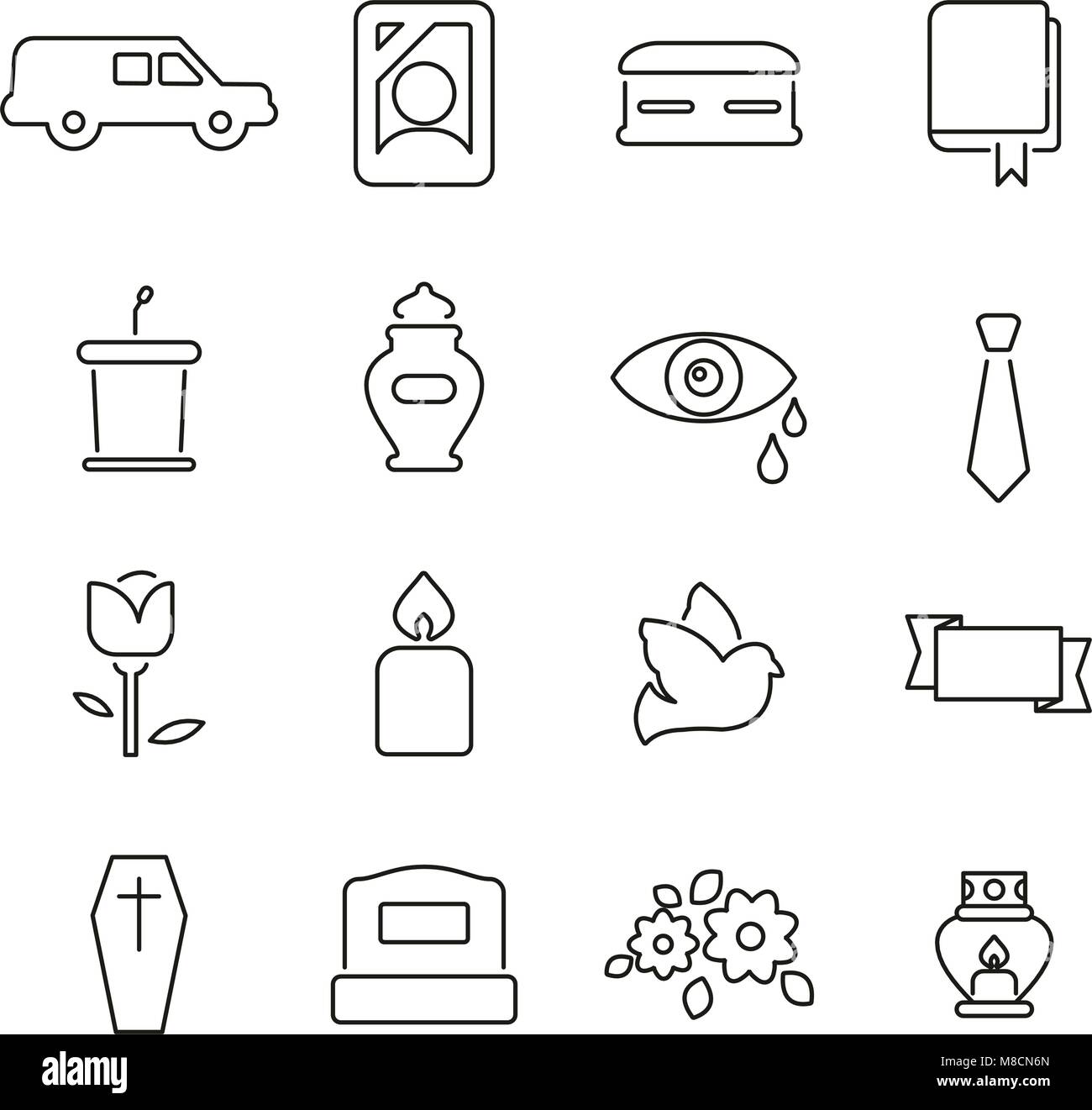 Funeral Ceremony or Burial Ceremony Icons Thin Line Vector Illustration ...