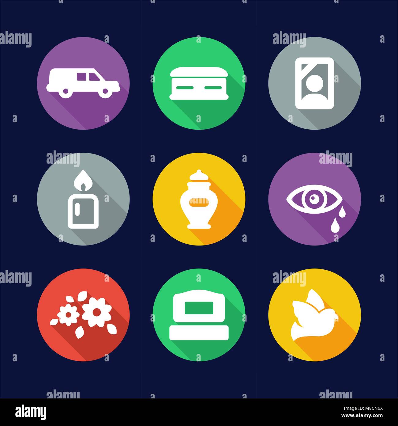 Funeral Icons Flat Design Circle Stock Vector Image & Art - Alamy