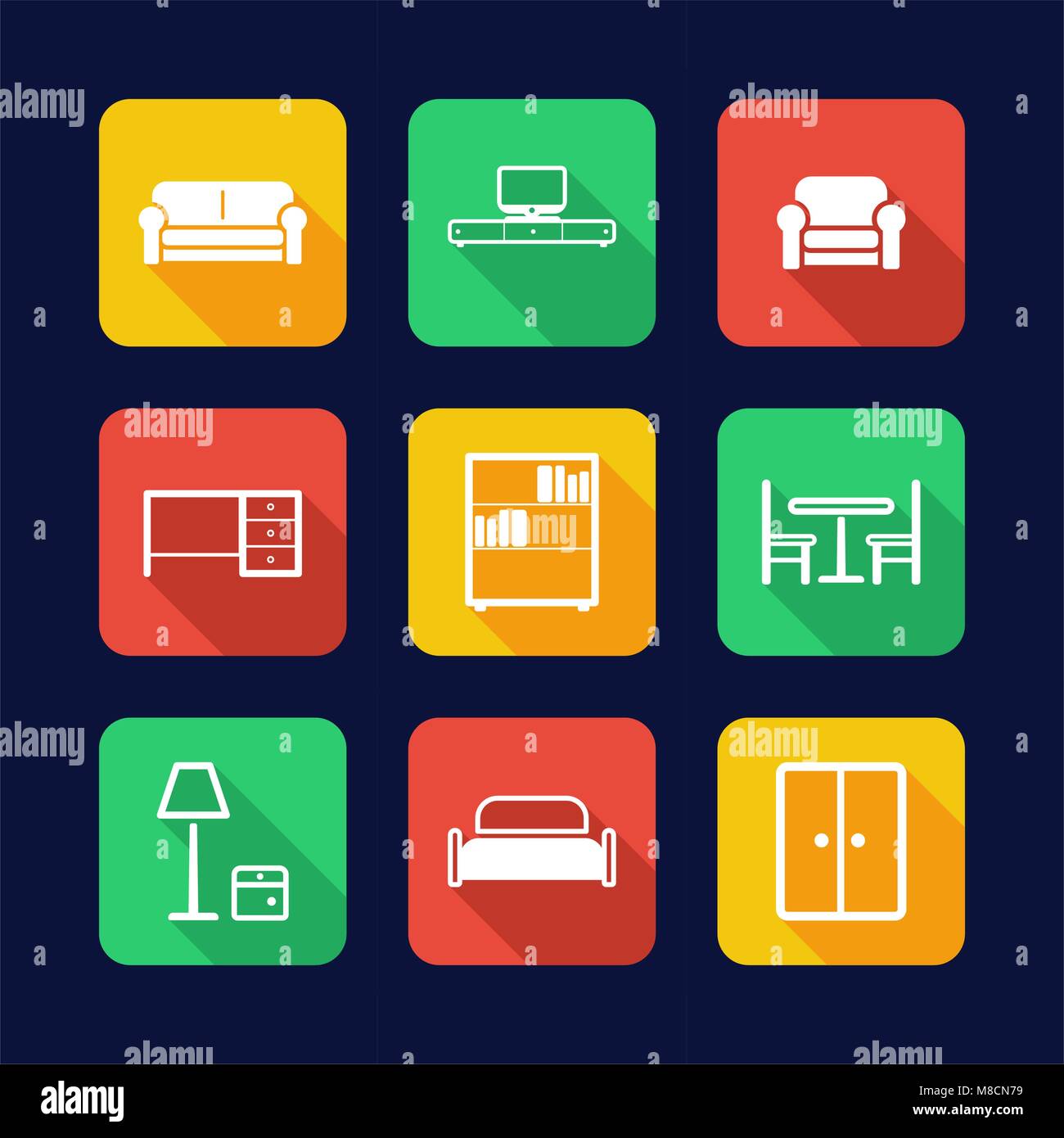 Furniture Icons Flat Design Stock Vector Image & Art - Alamy