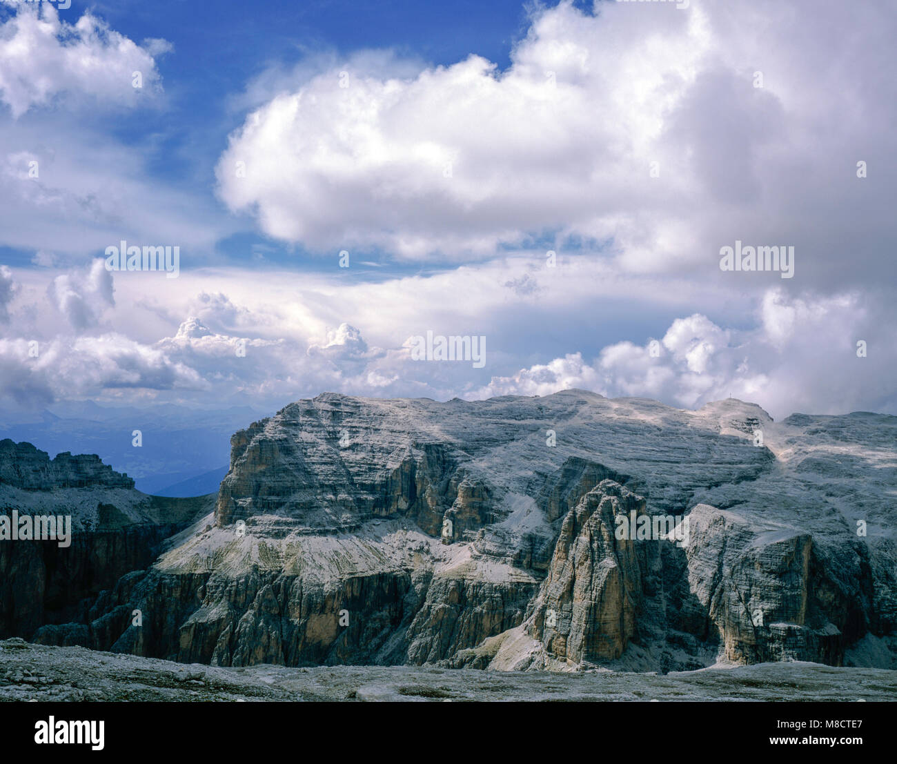 Limestone cliffs and part of the summit plateau The Sella Gruppe Val ...