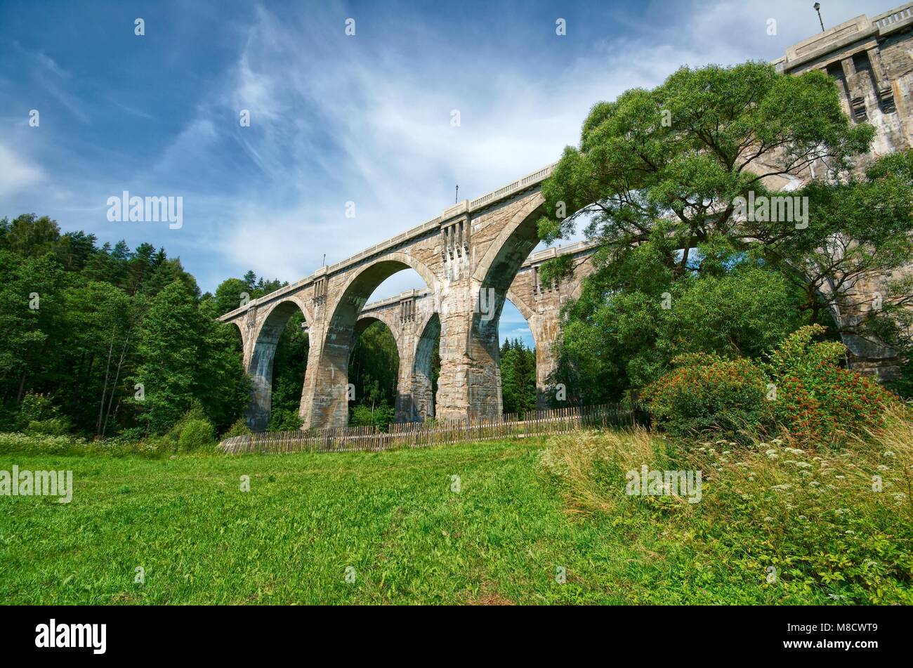 Old concrete railway bridge in Stanczyki, Mazury, Poland Stock Photo ...