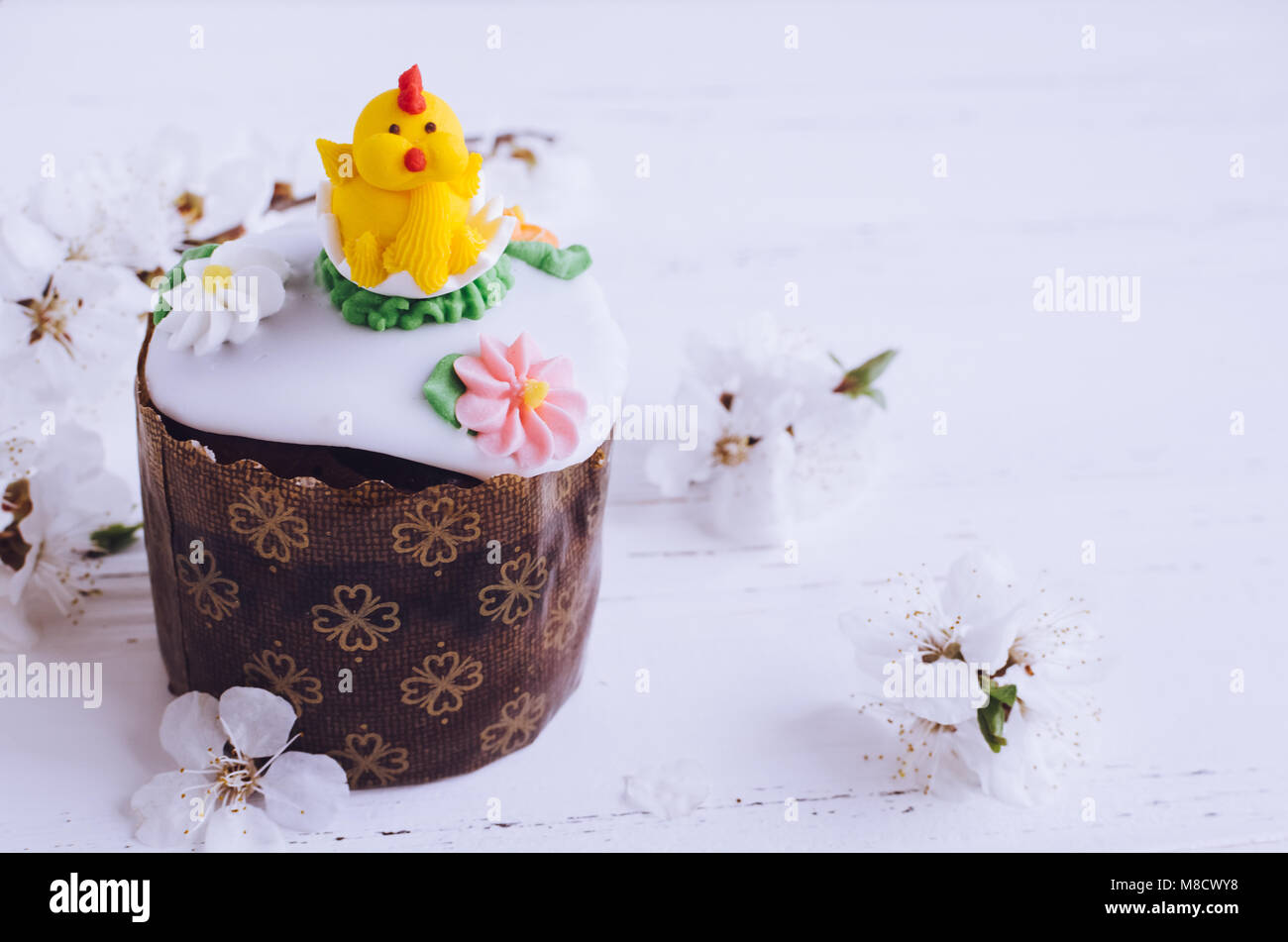 Traditional Ukrainian Easter cake Paska decorated for children and ...