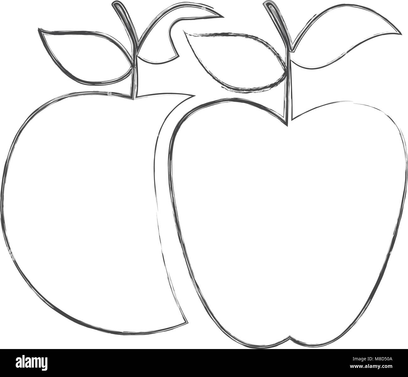 monochrome sketch of fruits with apple and orange Stock Vector Image ...