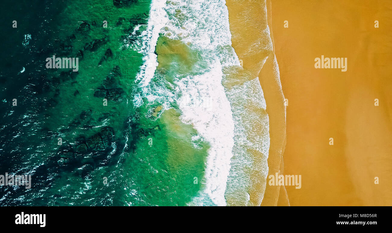 Aerial Panoramic Drone View Of Blue Ocean Waves And Beautiful Sandy ...