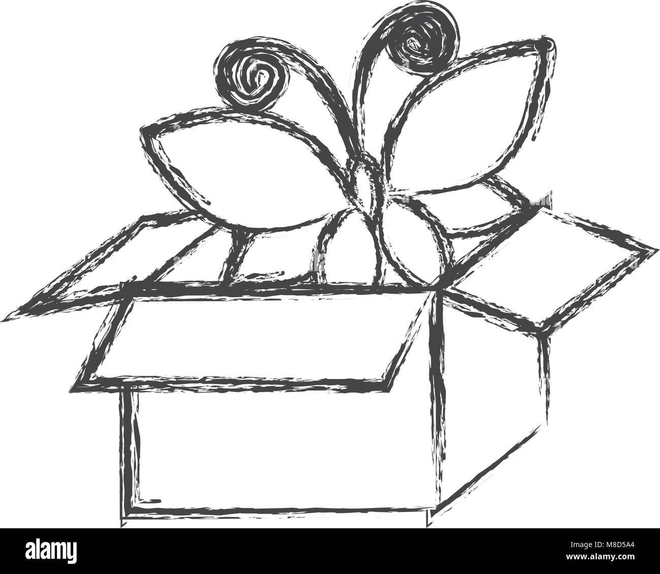 monochrome sketch background with butterfly coming out of the box Stock ...