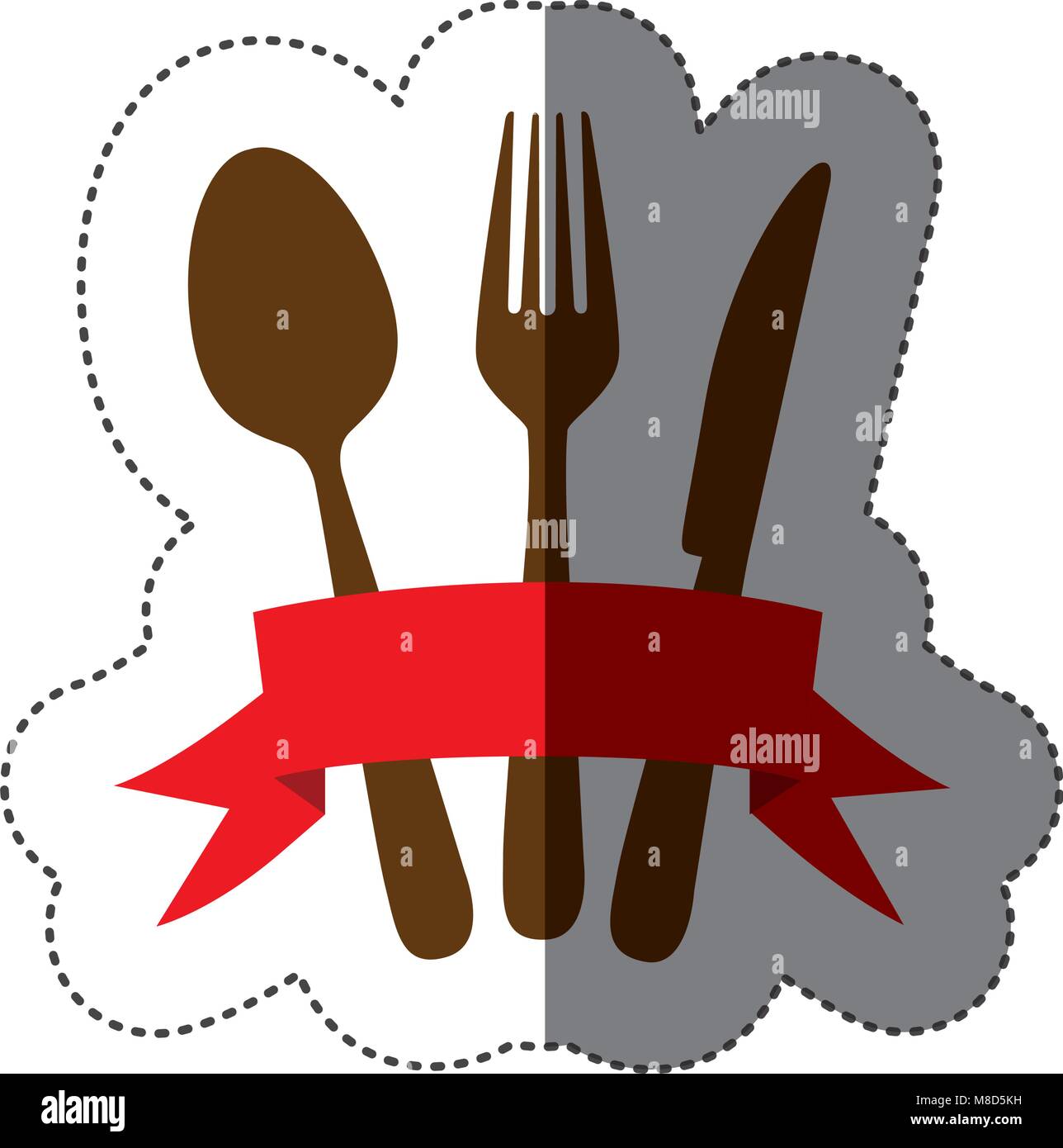 sticker color background with ribbon and kitchen cutlery Stock Vector ...