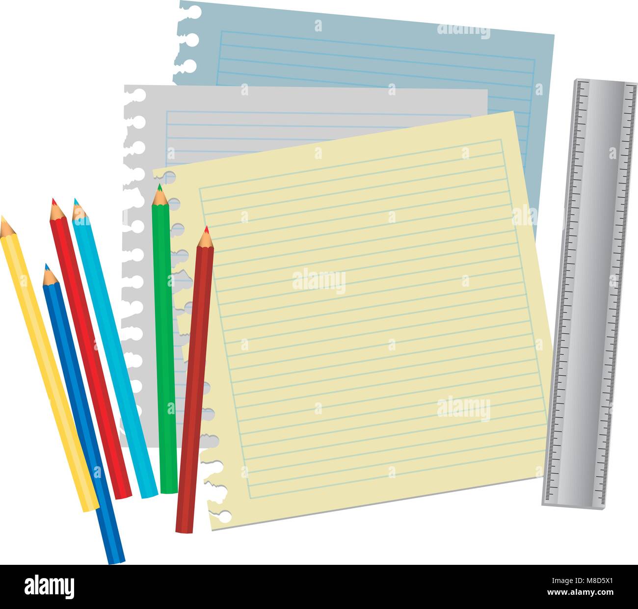 color silhouette with striped notebook sheets in blank with colored ...