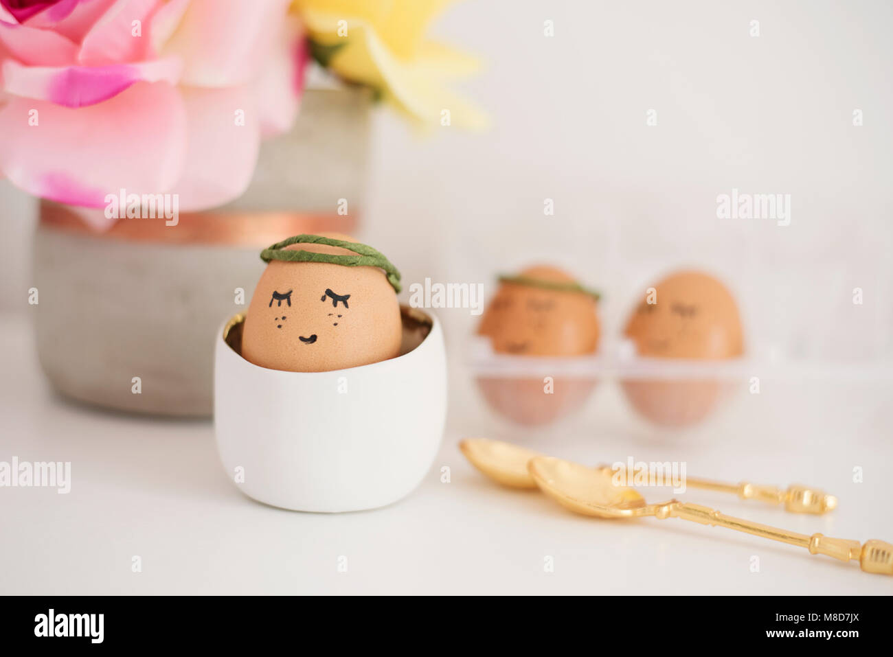 Sleeping eggs. Easter concept. Eggs with painted eyes and mouth. Egg ...