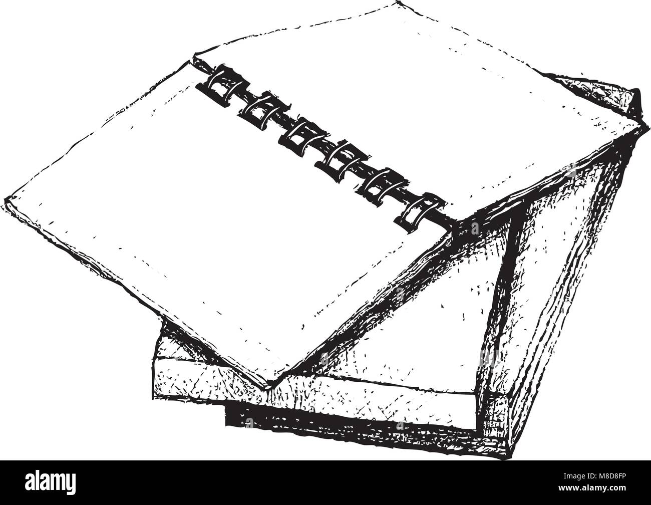 Illustration of Hand Drawn Sketch of Open Spiral Notebook on The Pile ...