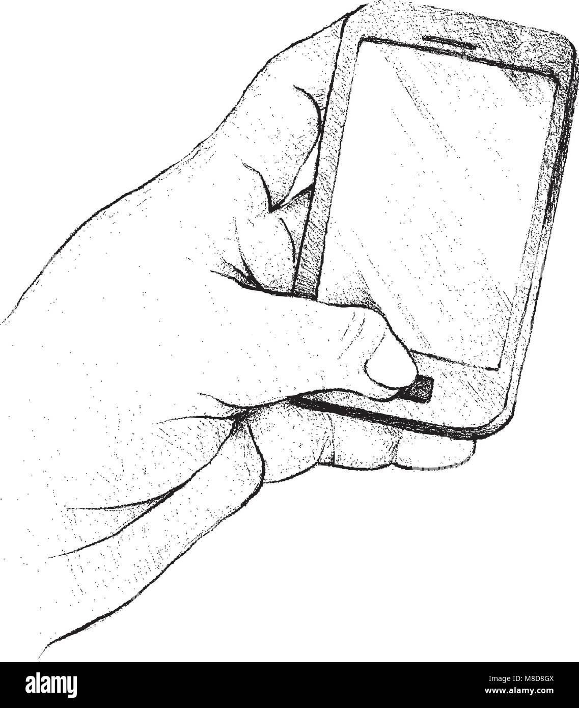 Illustration of Hand Drawn Sketch of Hand Holding Cellular Phone or ...