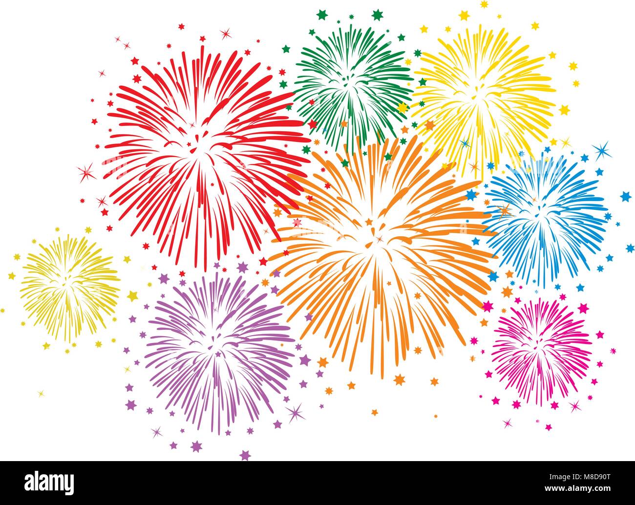 vector colorful fireworks with stars and sparks on white background ...