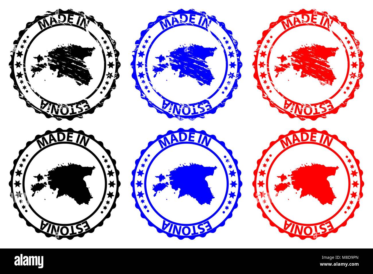 Made in Estonia - rubber stamp - vector, Estonia map pattern - black ...