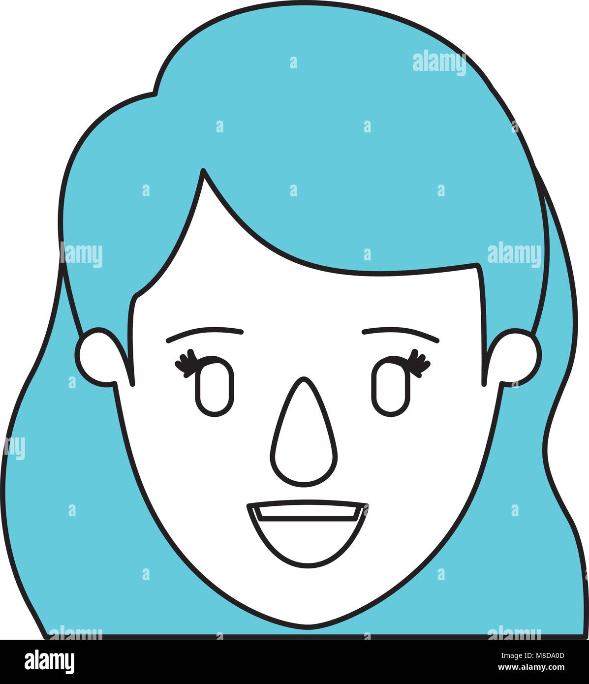 silhouette cartoon front view face closeup woman with blue wavy side ...
