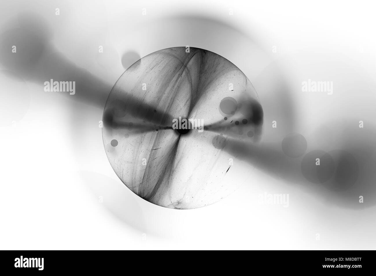 Glowing sphere in space inverted, black and white texture, computer ...