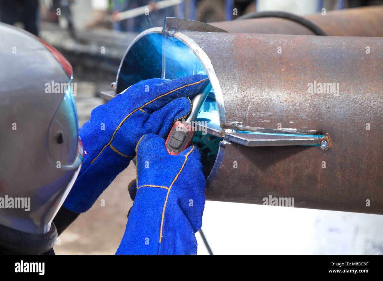 Welding work, welder welding metal material in heavy industry ...