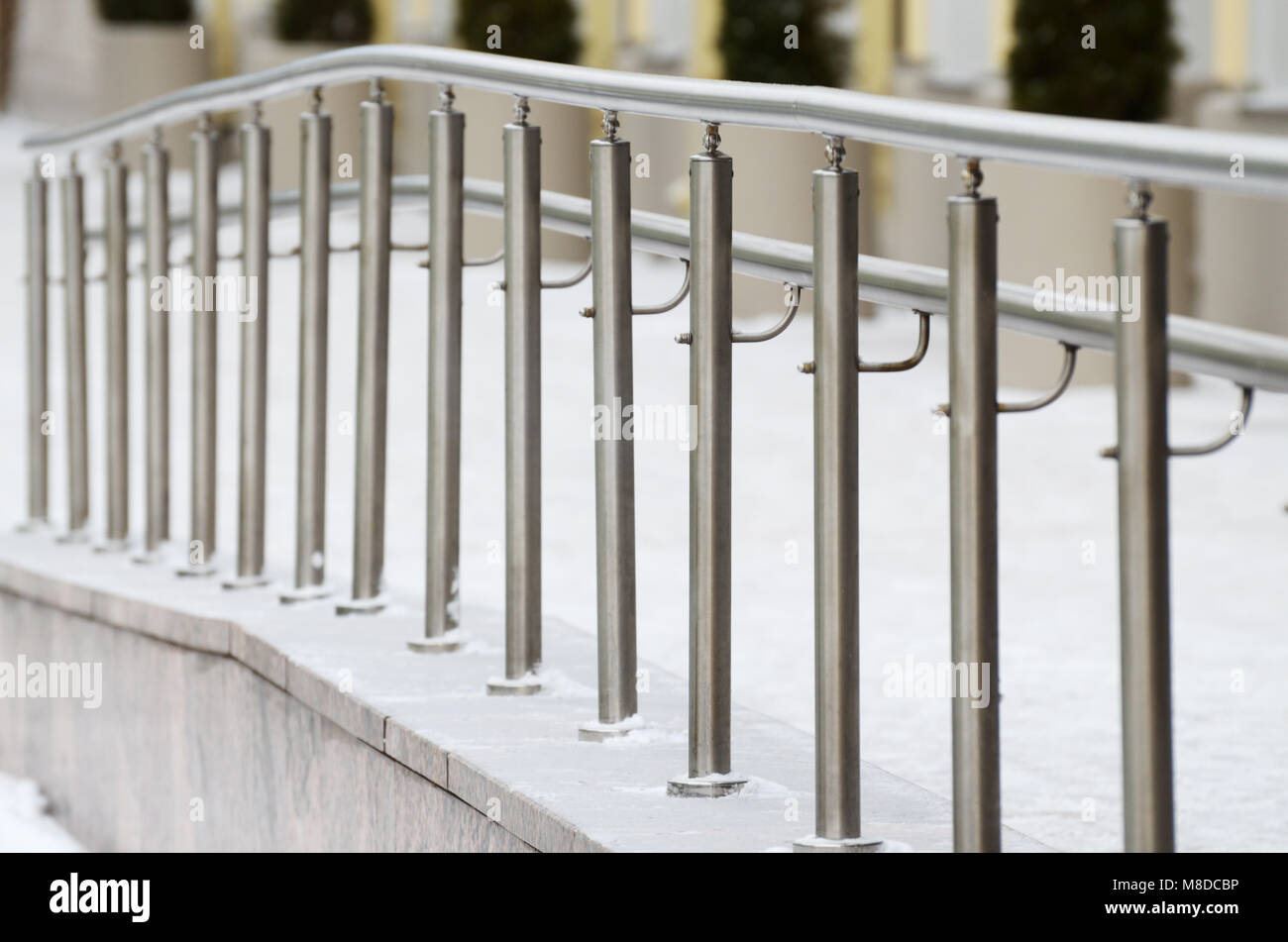 Metal railings for pedestrians.It protects people from falling Stock ...