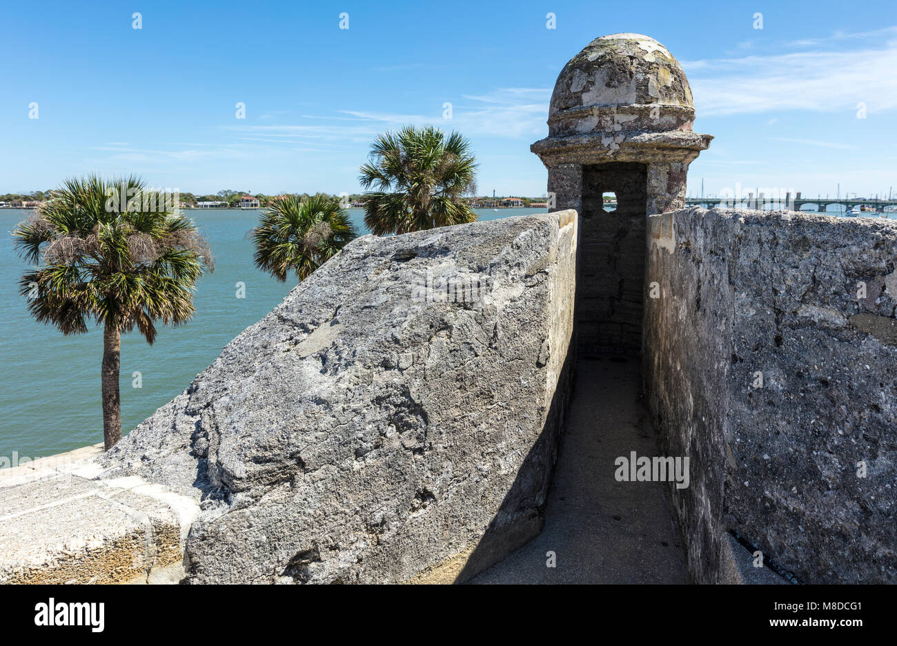 A view of Castillo de San Marcos watch tower in St Augustine, Florida ...