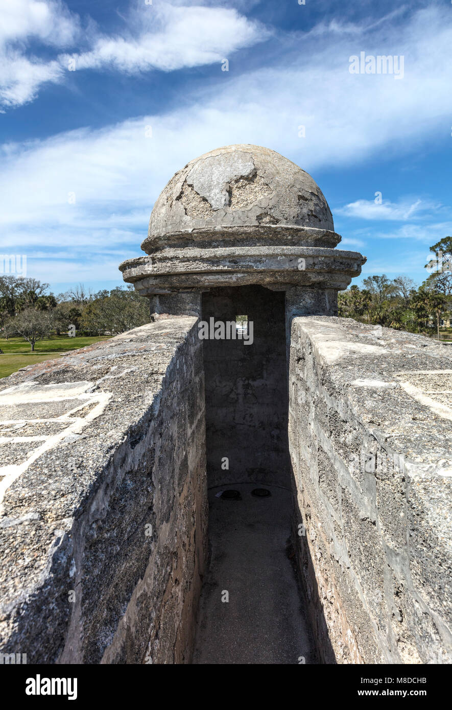 A view of Castillo de San Marcos watch tower in St Augustine, Florida ...