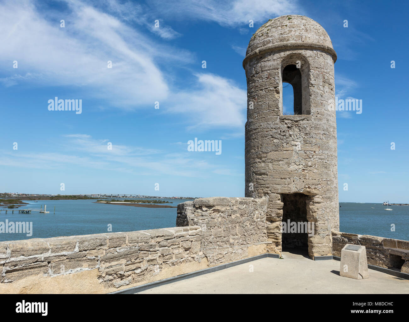 A view of Castillo de San Marcos watch tower in St Augustine, Florida ...