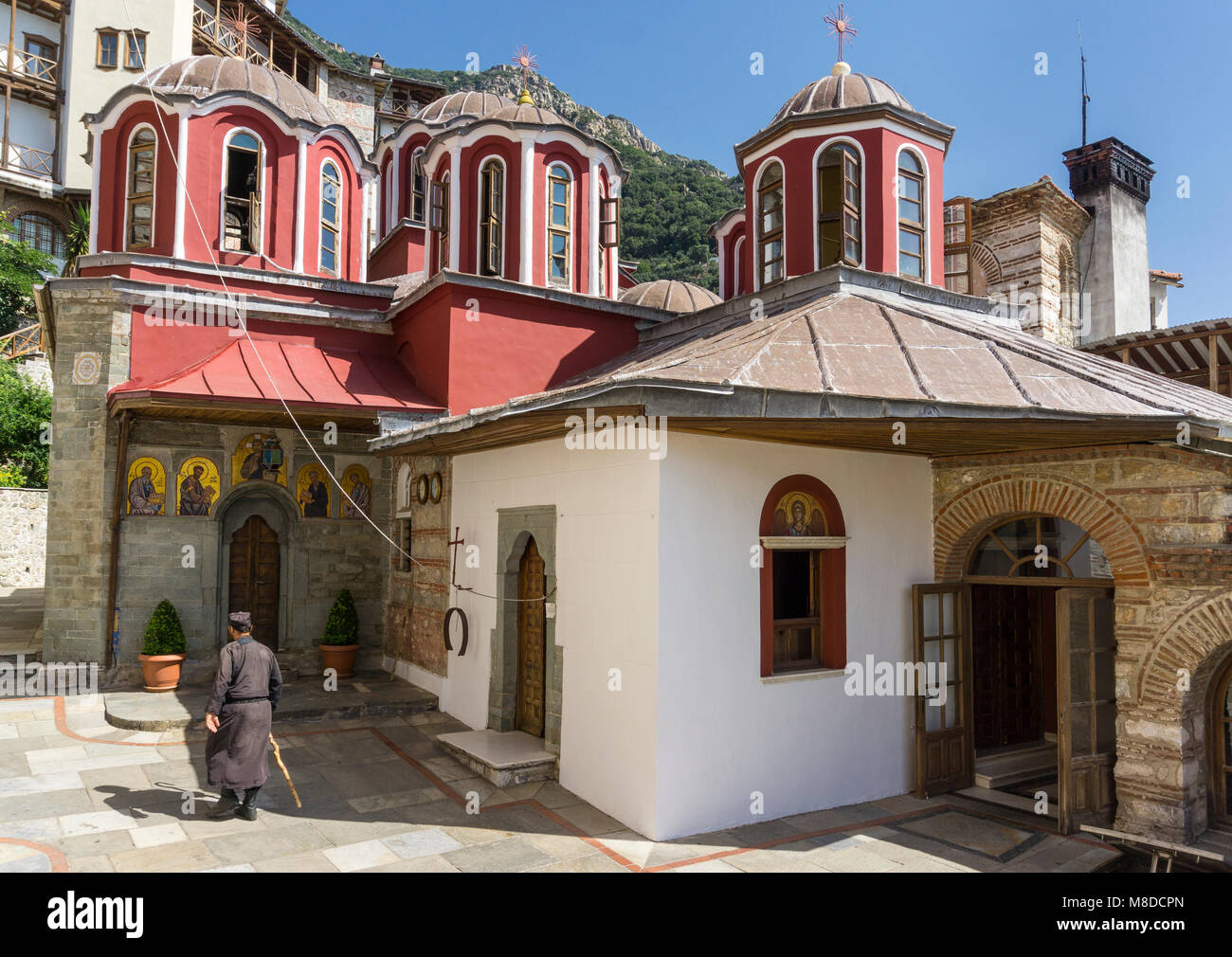 The Katholikon at the center of Osiou Gregoriou monastery on The Athos ...