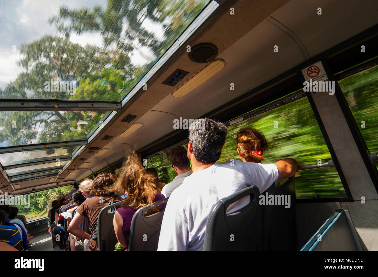Special bus transporting tourists from the parking lot to the waterfall ...