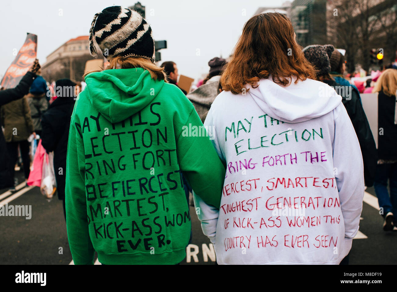 Protestors march in the Women’s March on Washington D.C., January 21 ...